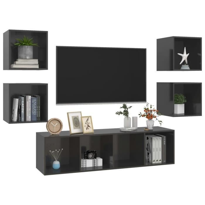 Meuble TV Mural Support TV avec Compartiments Ouverts 5pcs, Support ...