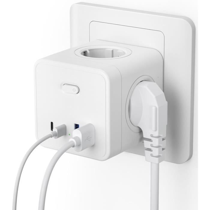 Multiprise Cube Usb C, 8 En 1 Murale Prise Multiple 4 Prises Avec 2 Usb ...