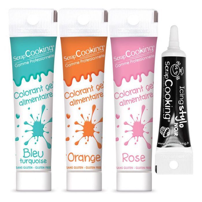 3 colorants alimentaires en gel rose orange turquoise + Stylo glaçage ...