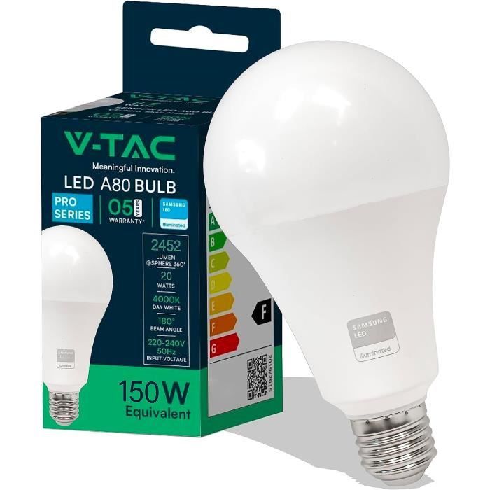 V-TAC Ampoule LED culot E27 20W (équivalent 150W) A80-2452 Lumen ...