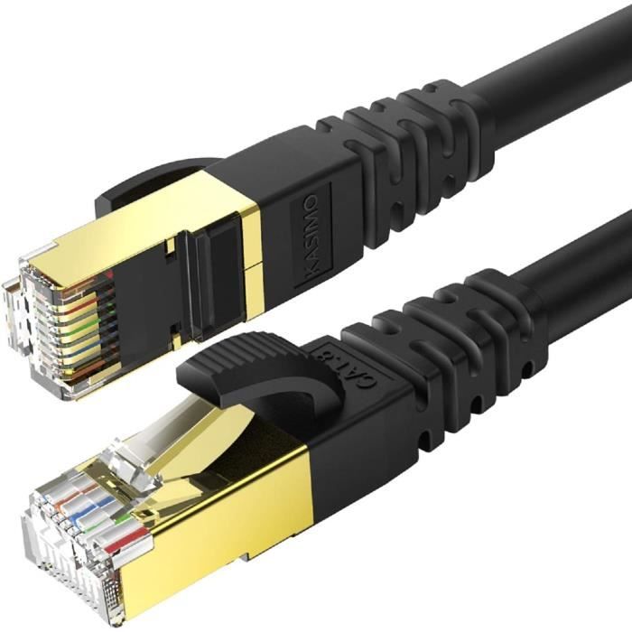 Câble Ethernet 20M Cat 8, Cable Internet Avec Connecteurs Rj45 Plaqués ...