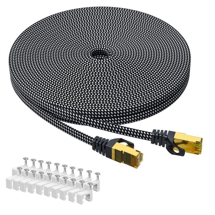 Câble Ethernet Cat 8 10M, Tresse Plate Cat8 Haute Vitesse (40Gbps ...
