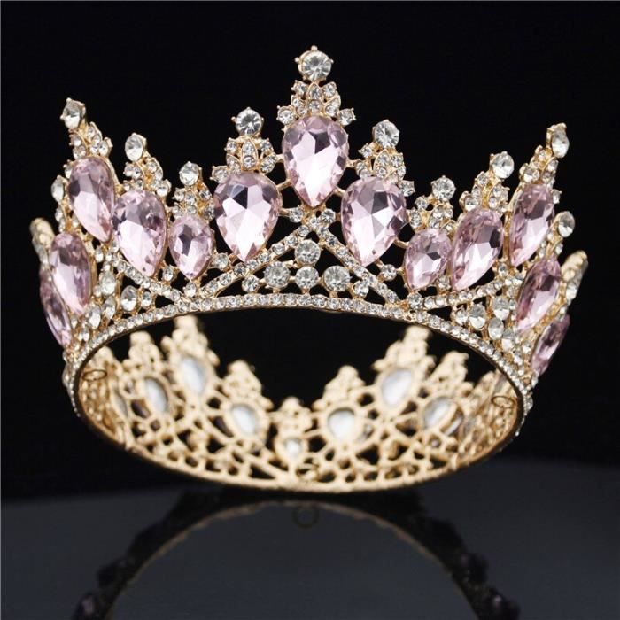 Gold Pink -Couronne de mariage en cristal multicolore,couronne de reine ...