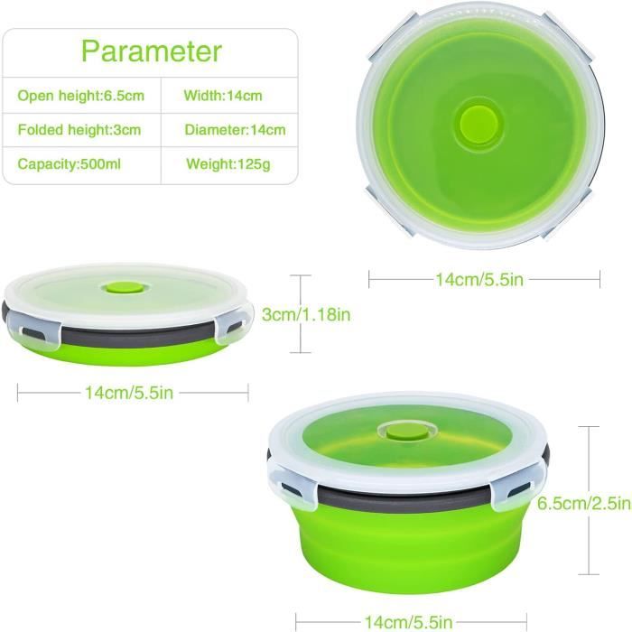 Boite Alimentaire Pliable, 500 Ml Boîte À Lunch Pliante En Silicone ...