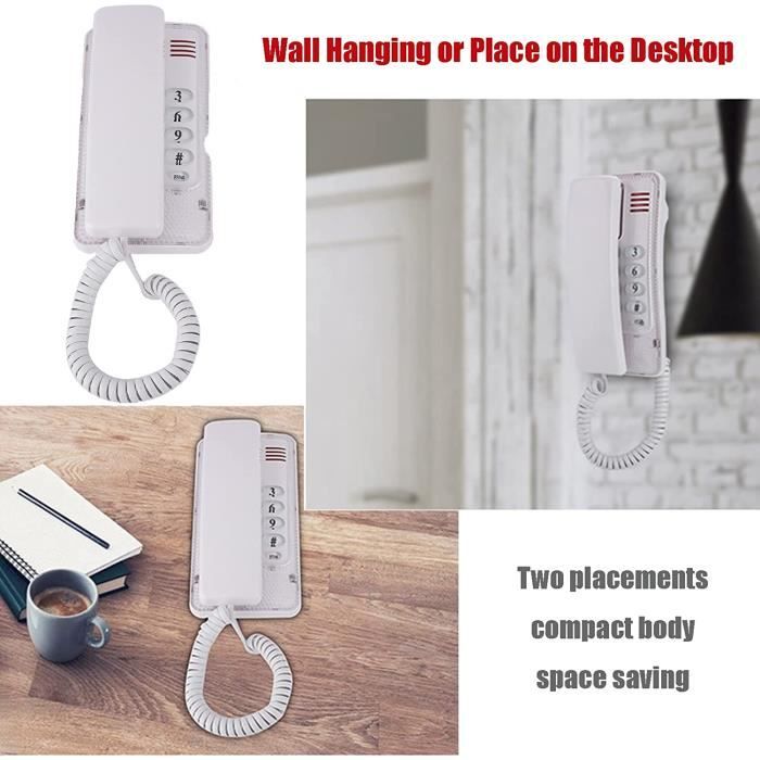 Mini téléphone Mural,téléphone Fixe rétro fixable au Mur avec Fonction ...