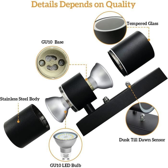 Applique Murale Led Avec Interrupteur Crépusculaire Extérieur, Applique ...