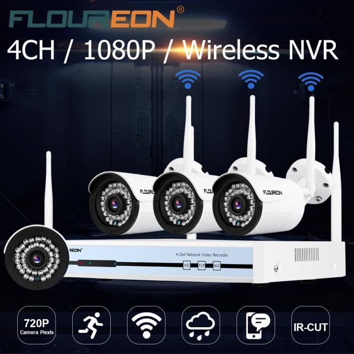 Floureon 1 x DVR 4CH 1080P HDMI Sans Fil WLAN CCTV NVR + 4 x Caméra ...