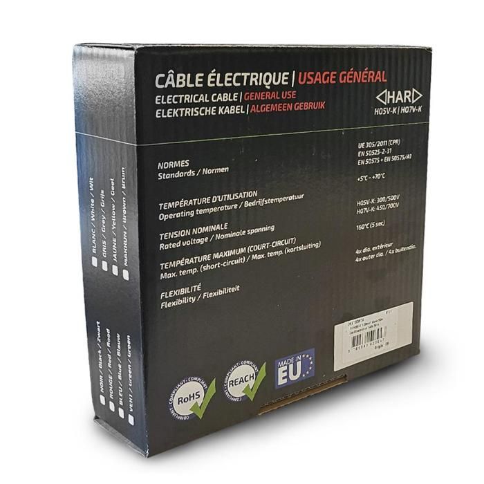 FIL ELECTRIQUE SOUPLE BOITE DE 50 METRES - dtail : SECTION 1.5 MM² GRIS ...
