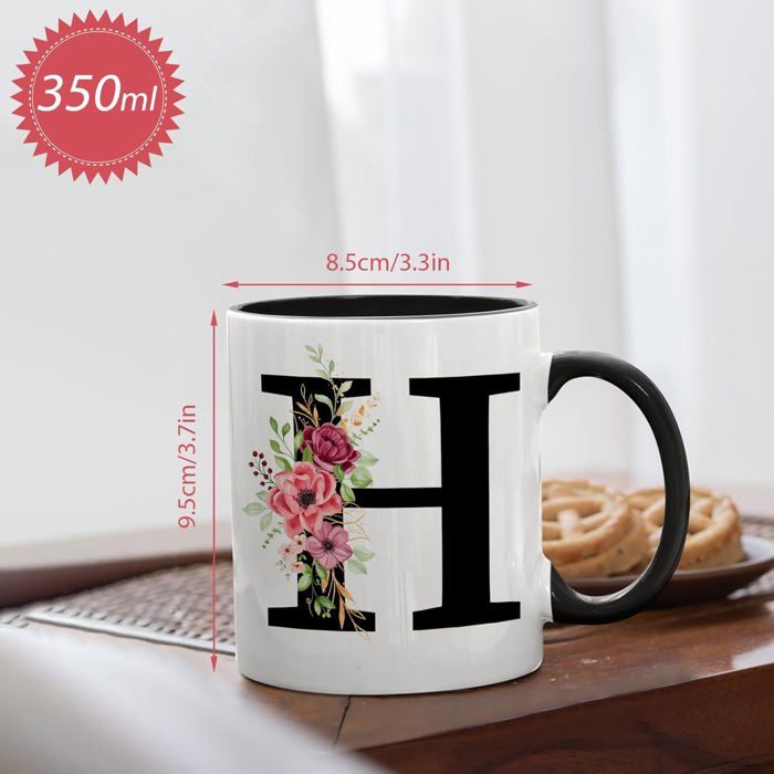 TRAHOO-Tasse personnalisée en céramique avec initiale et fleurs - 350 ...
