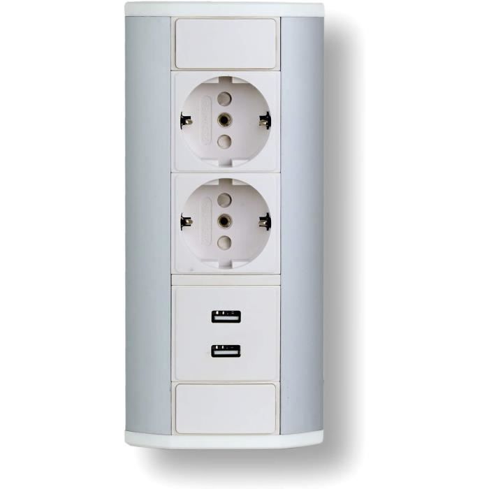Multiprise D'Angle Pratique 2 Prises Schuko + 2 Ports Usb, Blanc ...