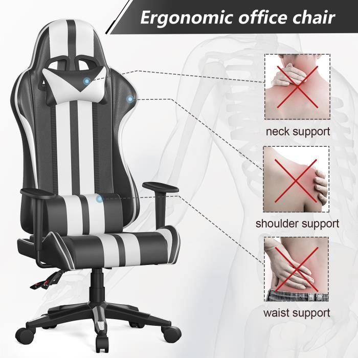 Chaise gaming Bigzzia Chaise gaming - - avec Appui-tête et Oreiller ...