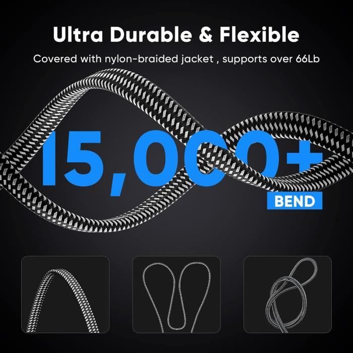 Câble Ethernet Cat 8 10M, Tresse Plate Cat8 Haute Vitesse (40Gbps ...