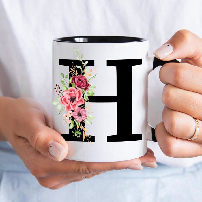 TRAHOO-Tasse personnalisée en céramique avec initiale et fleurs - 350 ...