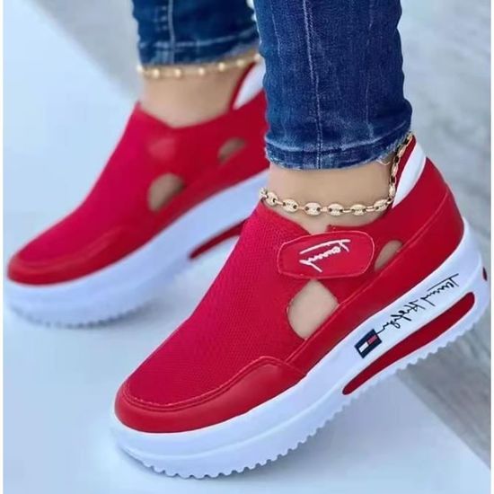 Baskets pour femmes - Baskets grande taille plateforme mode - Rouge ...