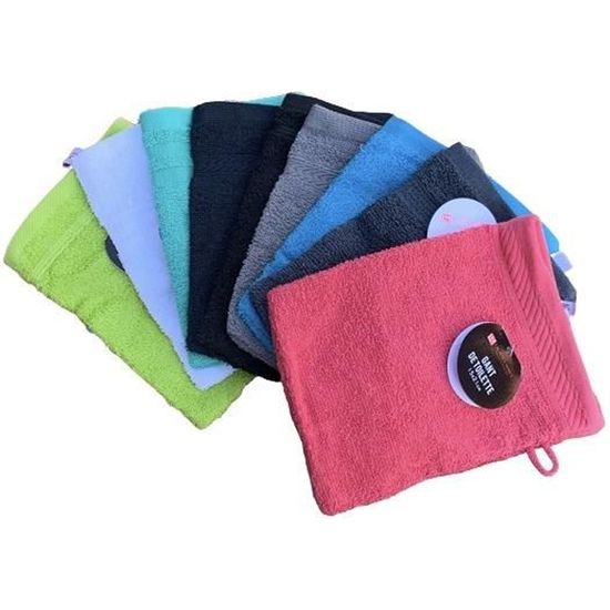 15 GANTS DE TOILETTES 15 X 21CM 100% COTON EPONGE 500G/M AVEC LANGETTE ...