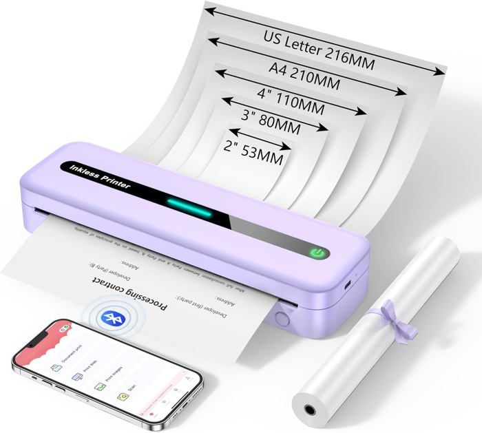 Violet Imprimante Thermique, M832 Imprimante Portable Bluetooth pour A4 ...