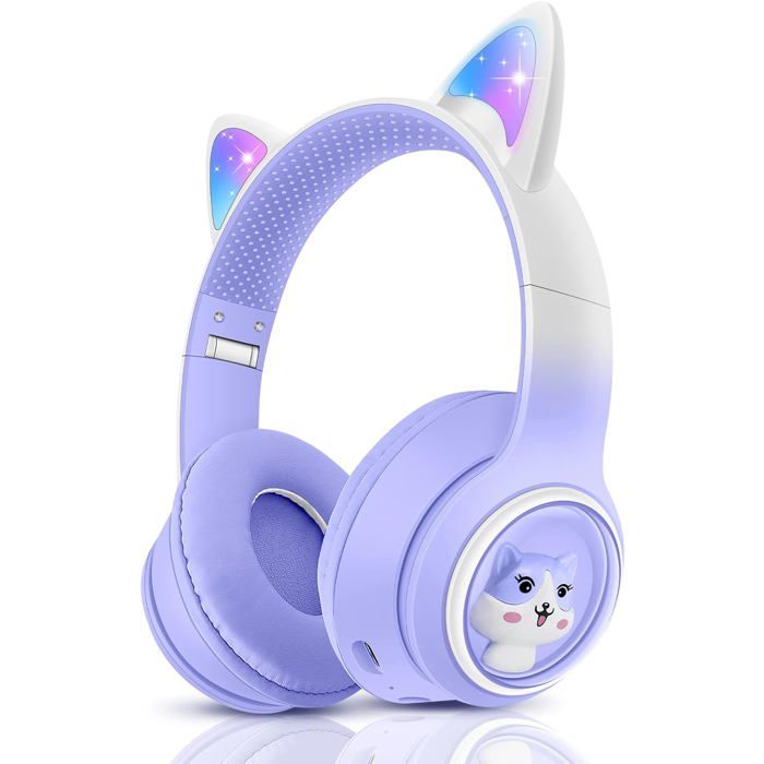 Casque audio sans fil enfants,Bluetooth chat,LED,pliable,micro,jack ...