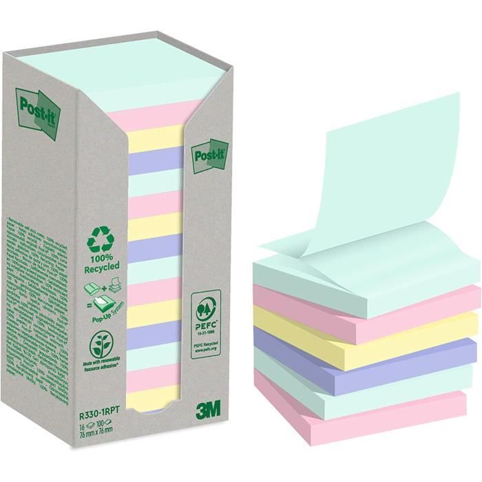 Post It Notes Recyclées Couleurs Assorties Pack De 16 Blocs 100
