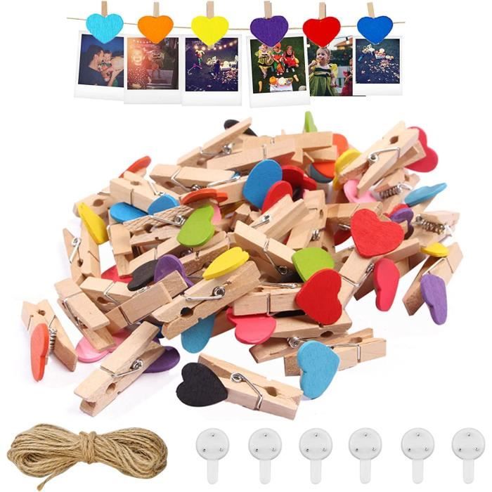 Mini Clips Photo en Bois Pinces à Linge Colorées 50 Pièces Clips ...
