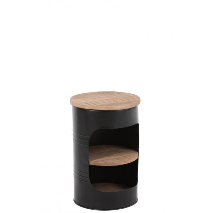 Meuble d'appoint rond métal et bois Fut Noir - Cdiscount Maison