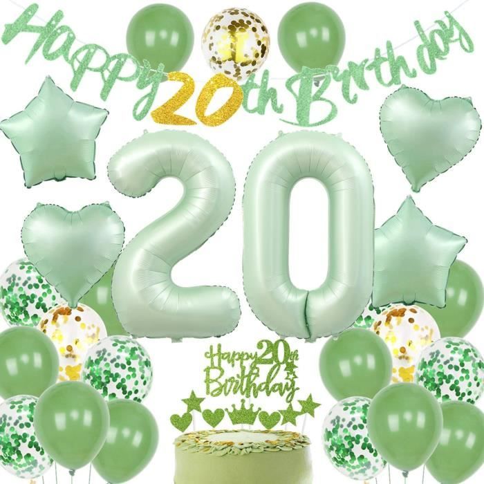 Ballons 20 Ans Anniversaire Vert, Decoration 20 Ans Anniversaire Femme ...