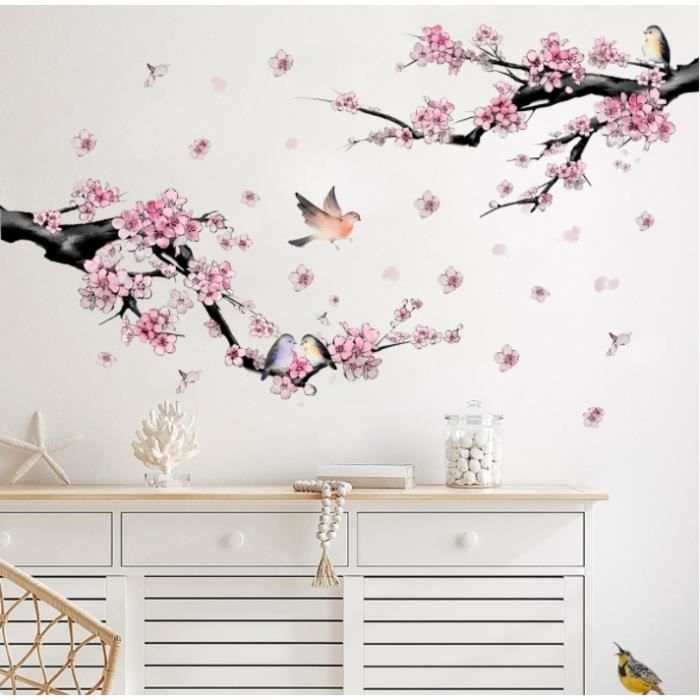 Stickers Muraux Fleur de prune Rose Autocollant Mural Vigne Fleur ...