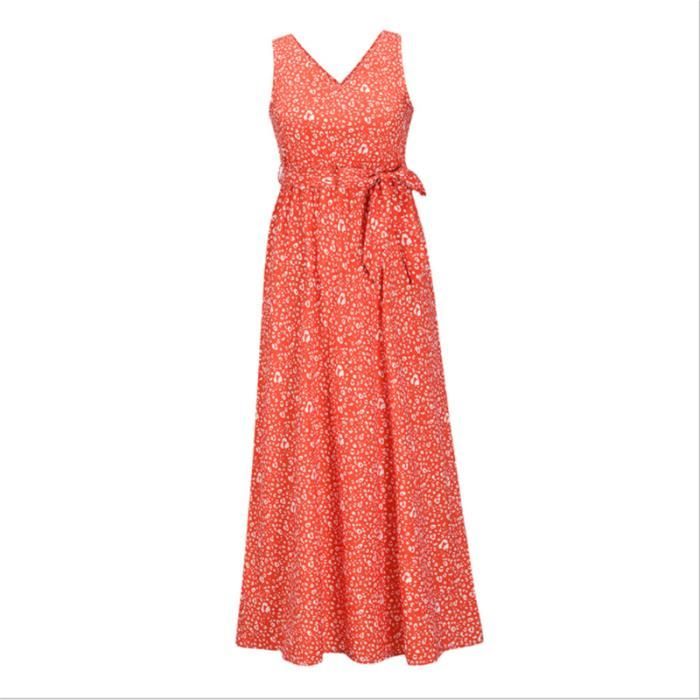 Robe Femme - Imprimé été long col V style-1 - rouge WH™ Rouge ...