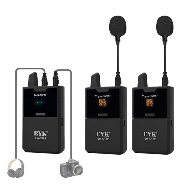 Microphone Lavalier sans fil - RNCYN - EYK UHF - Dual channel - Compatible DSLR et Smartphones ...