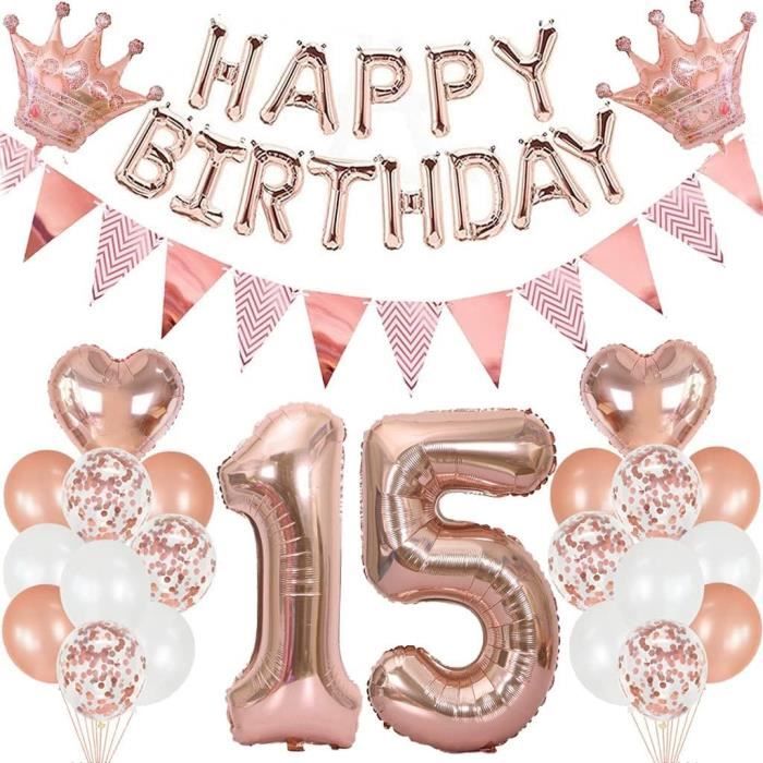 Ballon 15 Ans Anniversaire Filles, Or Rose Decoration De Fête D ...
