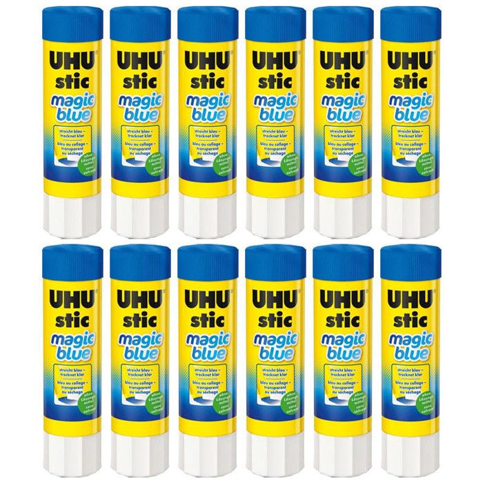 Colle - UHU - Magic Blue - 12 bâtons - 8G - Colle bleue au collage ...