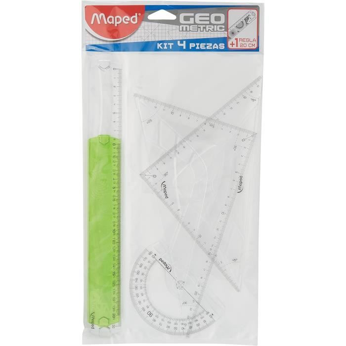 Kit Traz Règle-Equerre-Rapporteur & Coffret Compas Stop System 3 Pièces ...