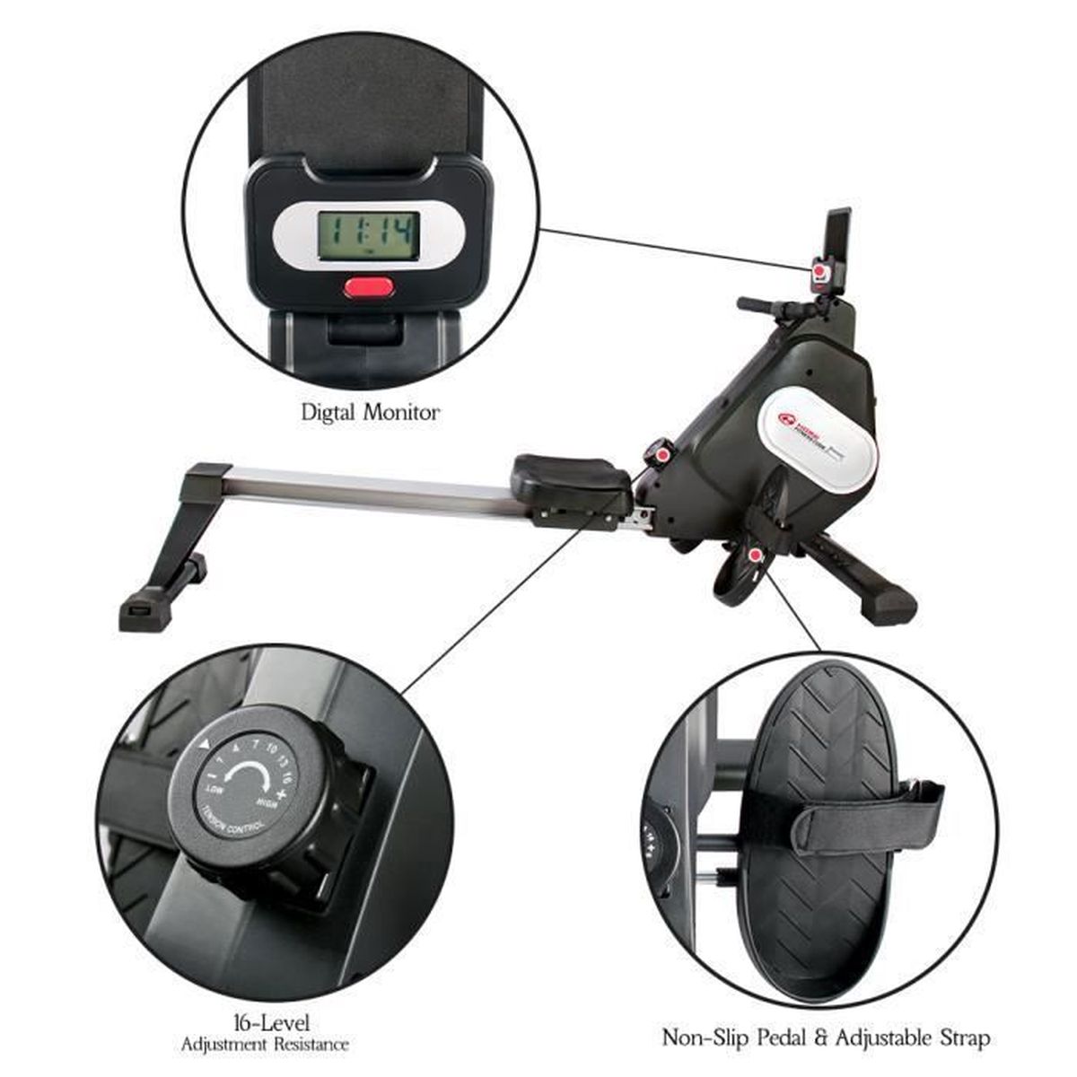 Rameur Bigzzia Rameur Magnétique Pliable, 16 Niveaux de résistance ...