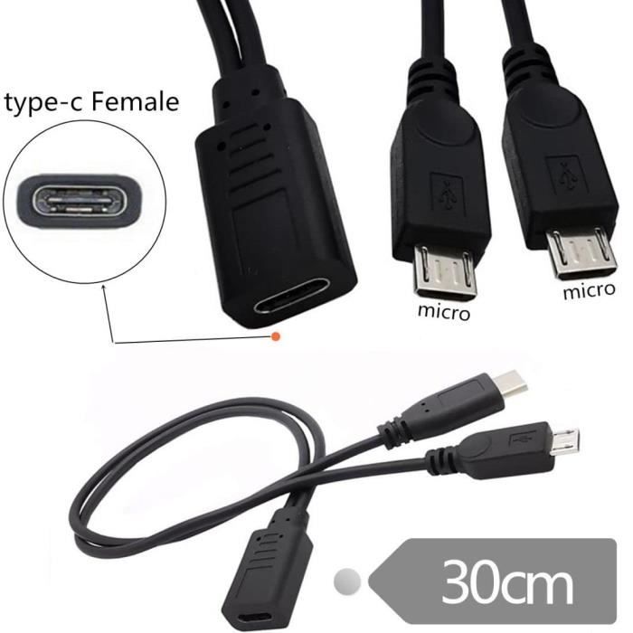 Câble d'extension USB C femelle 1 vers 2 micro USB mâles A2589 ...