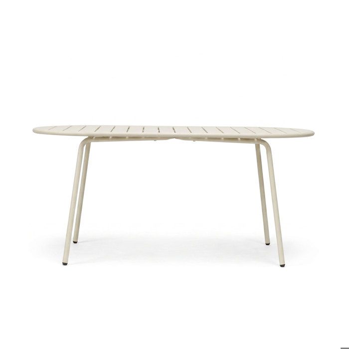 Ensemble table de jardin ovale + 6 fauteuils en métal beige - BACA ...
