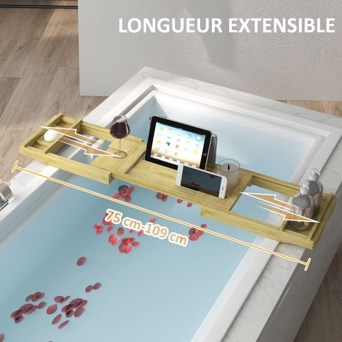 Pont étagère tablette plateau de baignoire- HOMCOM - extensible en ...