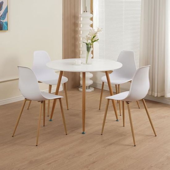 Ensemble table à manger ronde + 4 chaises blanches - SCANDI - Cdiscount ...