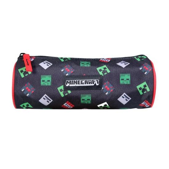 Trousse scolaire - Minecraft - Ronde - Noir - Polyester - Zippée Noir ...
