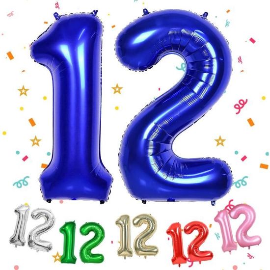 Ballon Anniversaire 12 An Bleu Foncé, Ballons Chiffre 12, 101 Cm Numéro ...
