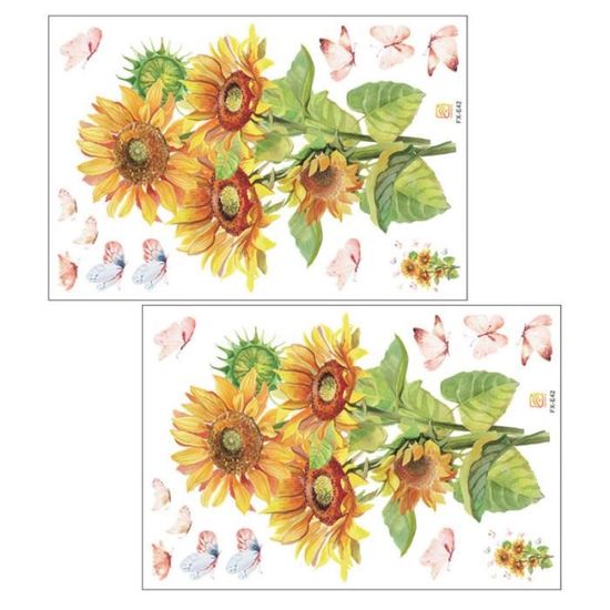 2 Feuilles de Tournesol Papillon Sticker Mural Sticker Fleur Jaune ...