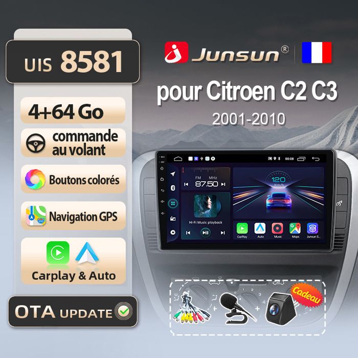Junsun Autoradio GPS Navigation Android 13 pour Citroen C2 C3 2001-2010 ...