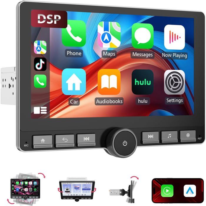 Autoradio 1 Din Écran Rotatif 10,1", CarPlay & Android Auto Sans Fil ...