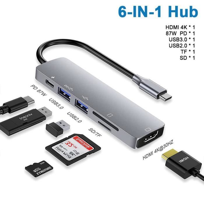 PD HDMI 6 en 1 - Hub Usb C 7-en-1 Avec Hdmi 4k 60hz-1gbps Gigabit ...