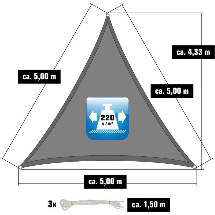 5 x 5 x 5 m Voile d'ombrage UV - 5x5x5 m Triangle Protection Solaire ...