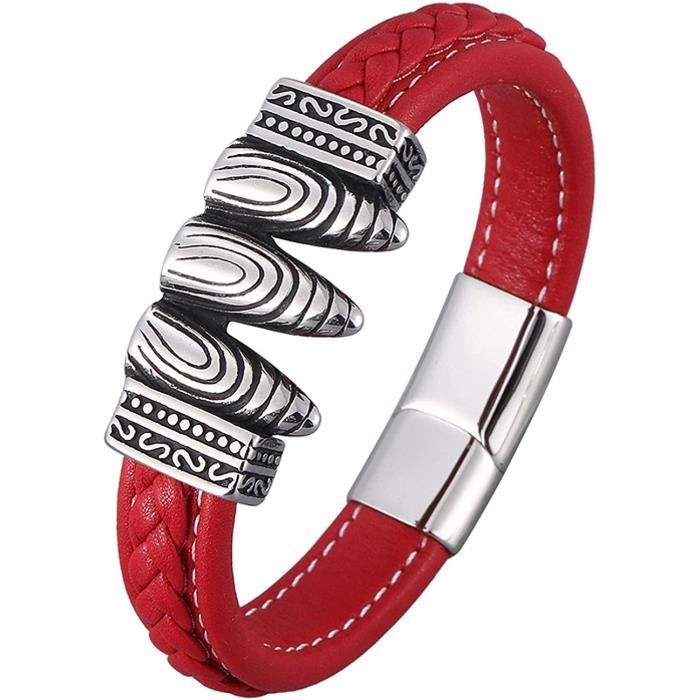 Bracelet Cuir Homme Chaîne Corde Tressée Rouge,Bracelet Boucle Acier ...