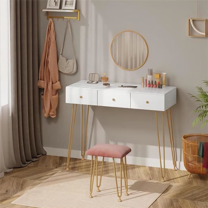 EUGAD Coiffeuse Table 100x40x79cm - avec Tabouret et Miroir 3 tiroirs ...