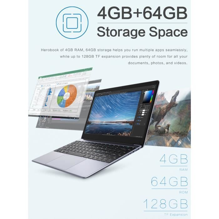 CHUWI HeroBook PC Portable -14,1"HD -Windows 10-Intel Atom X5-E8000 Quad CoreCPU-4G+64G eMMC 2 ...