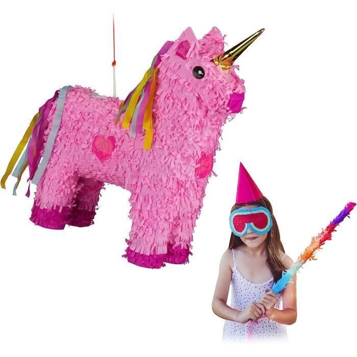 , rose Pinata Licorne à suspene pour enfants à remplir anniire jeux décoration, HxlxP: 47 x 43 x ...