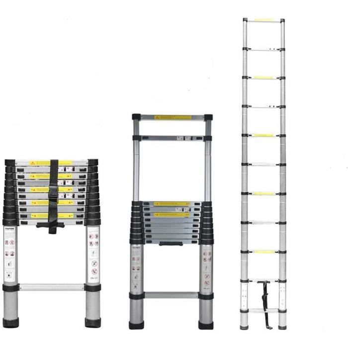 Échelle télescopique en alm 11 marches de 3 m - Certifiée EN131 ...