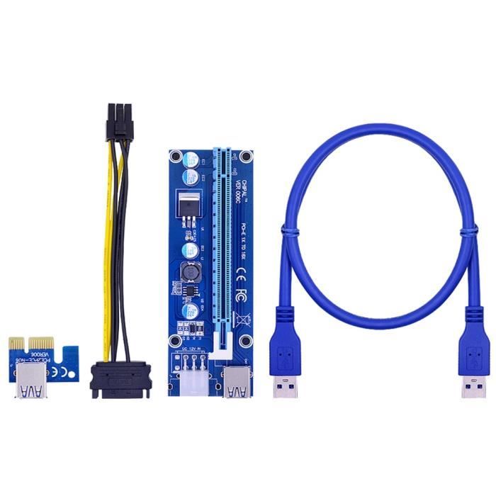 0.6M -carte graphique VER006C PCI E Riser,PCIE 006C 1X à 16X,rallonge 60CM 100CM,câble USB 3.0 ...