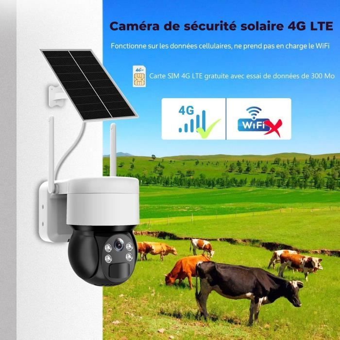 4G Lte Caméra Surveillance Extérieur Solaire Sans Fil, 2K Hd 4G Batterie Camera Avec Carte Sim ...